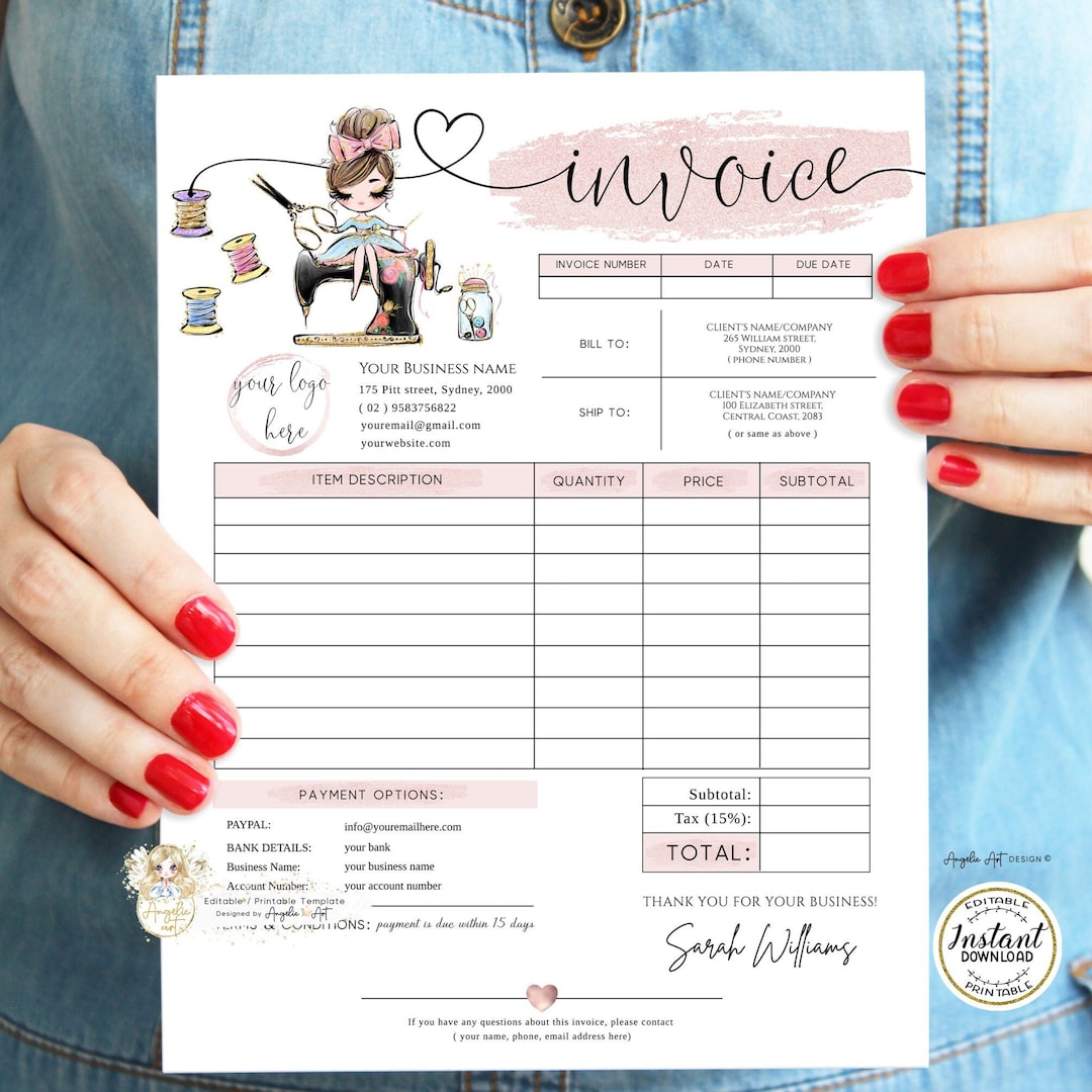 ROSY - Sewing Business Invoice, Rosegold Invoice Template, Modern ...
