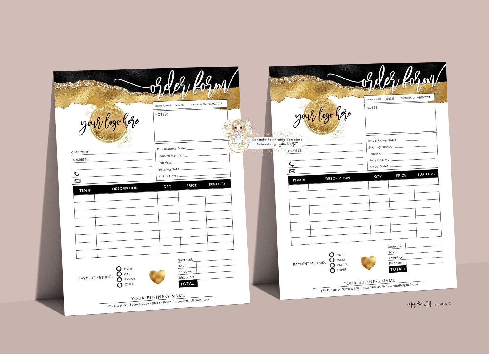 TOUCAN Black Gold Glitter Order Form Template EDITABLE - Etsy