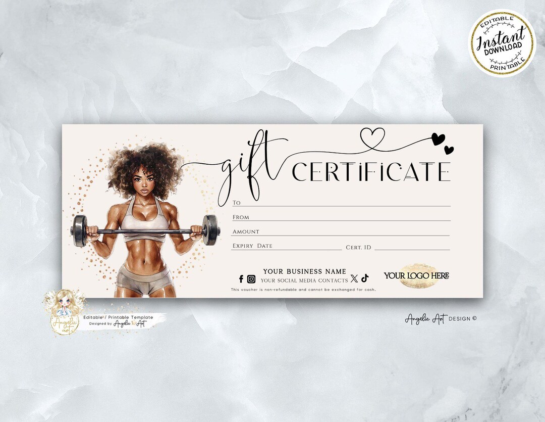 Editable FITNESS Gift Certificate Template Printable Workout Personal ...