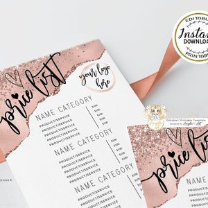 ROSEGOLD Glitter Glam Price List Template, Editable Business Pricing ...