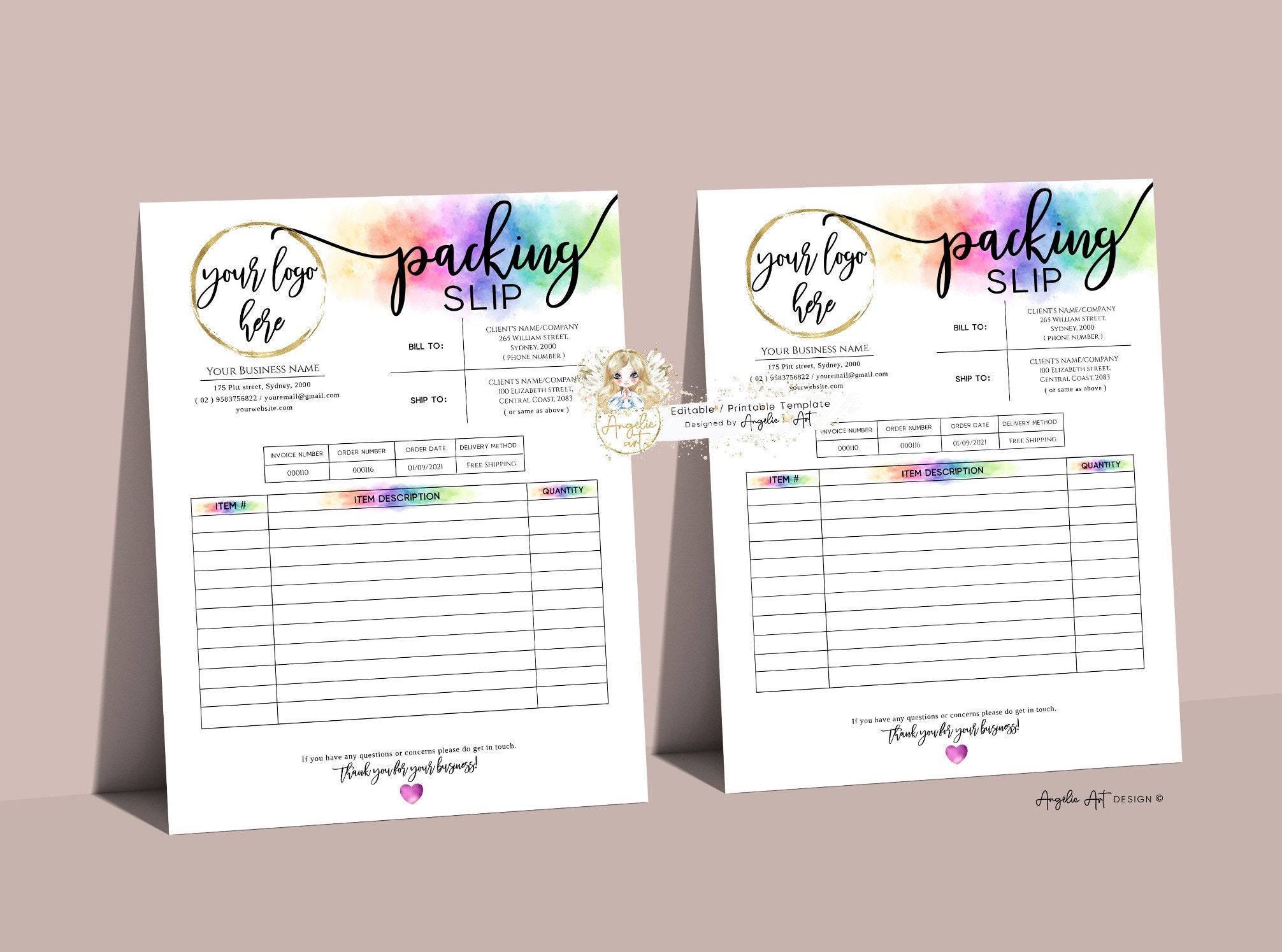 IRIS RAINBOW Packing SLIP Template // Editable Printable - Etsy