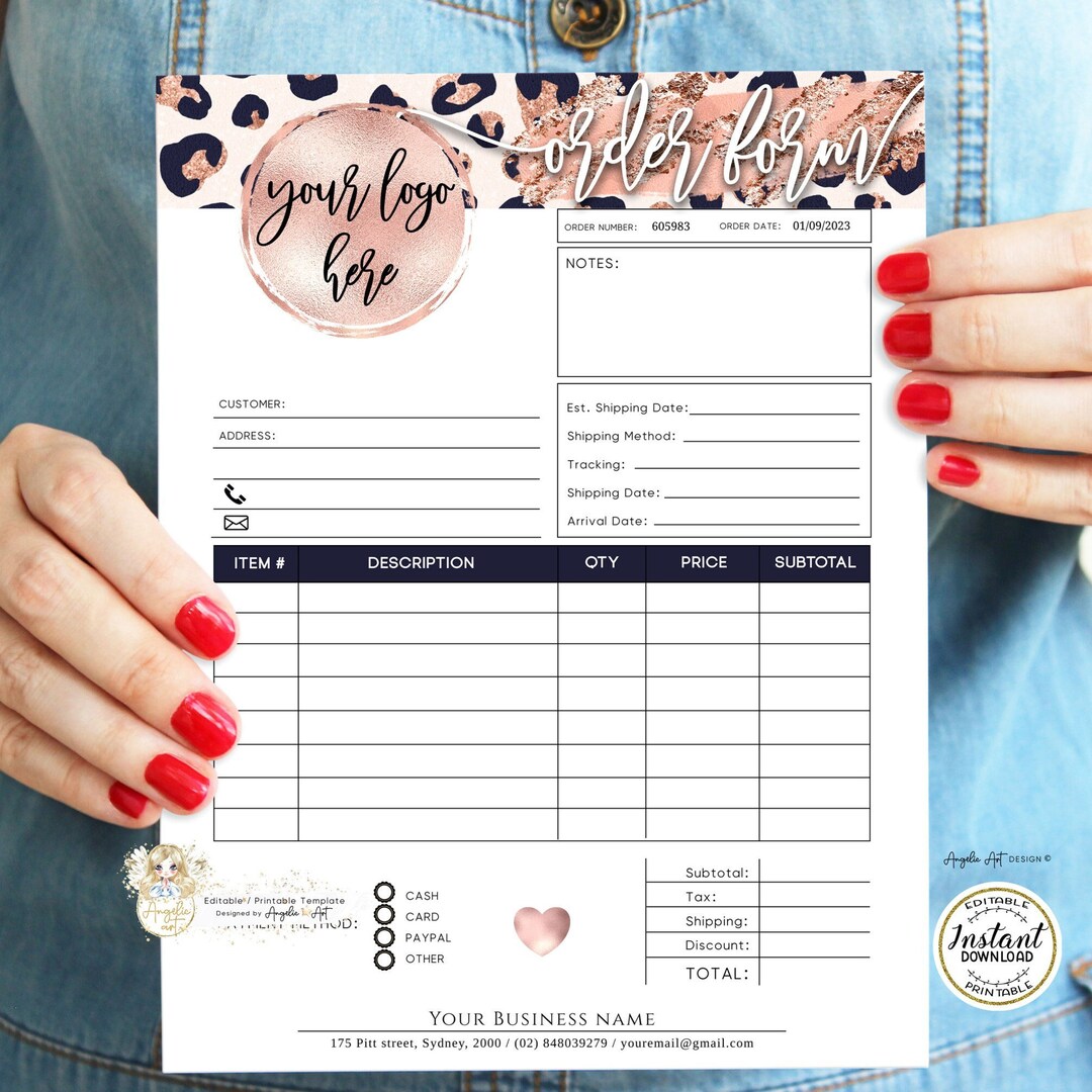 LEOPARD - Editable ORDER Form Template, Rose Gold Printable Order Form ...