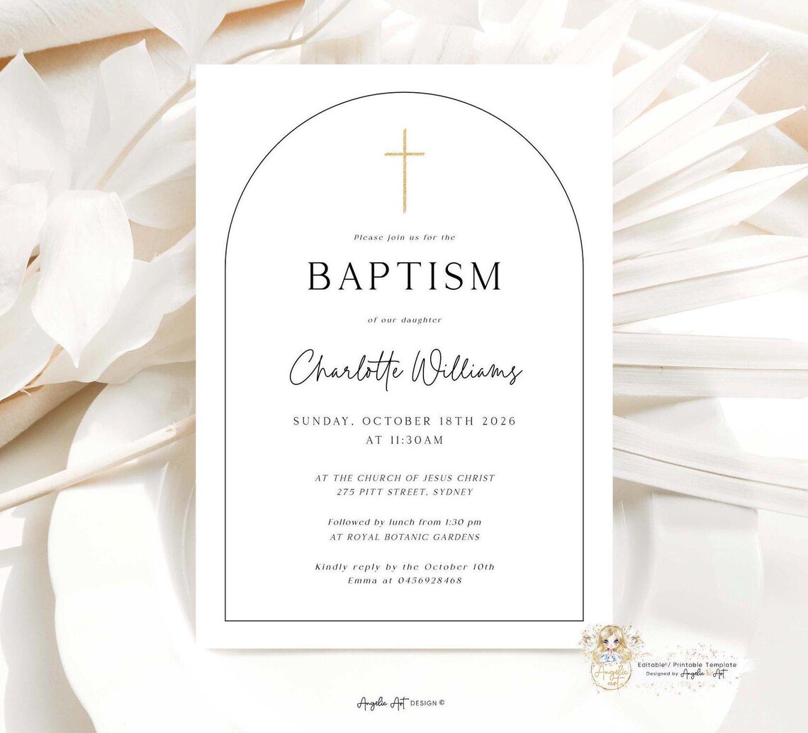 Modern Simple Classic Baptism Invitation Template EDITABLE Printable ...