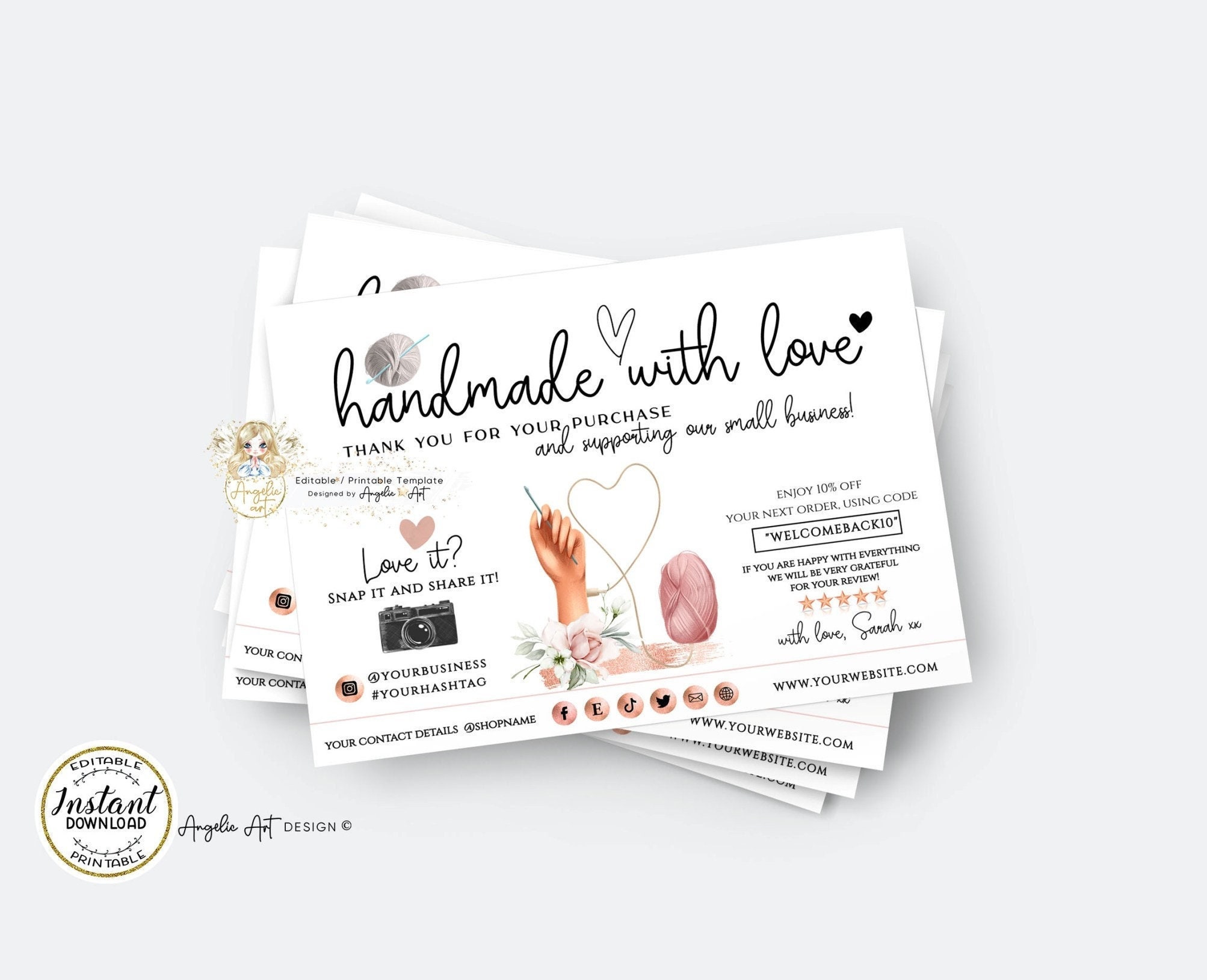 Crochet Handmade With Love Business Insert Card Template - Etsy