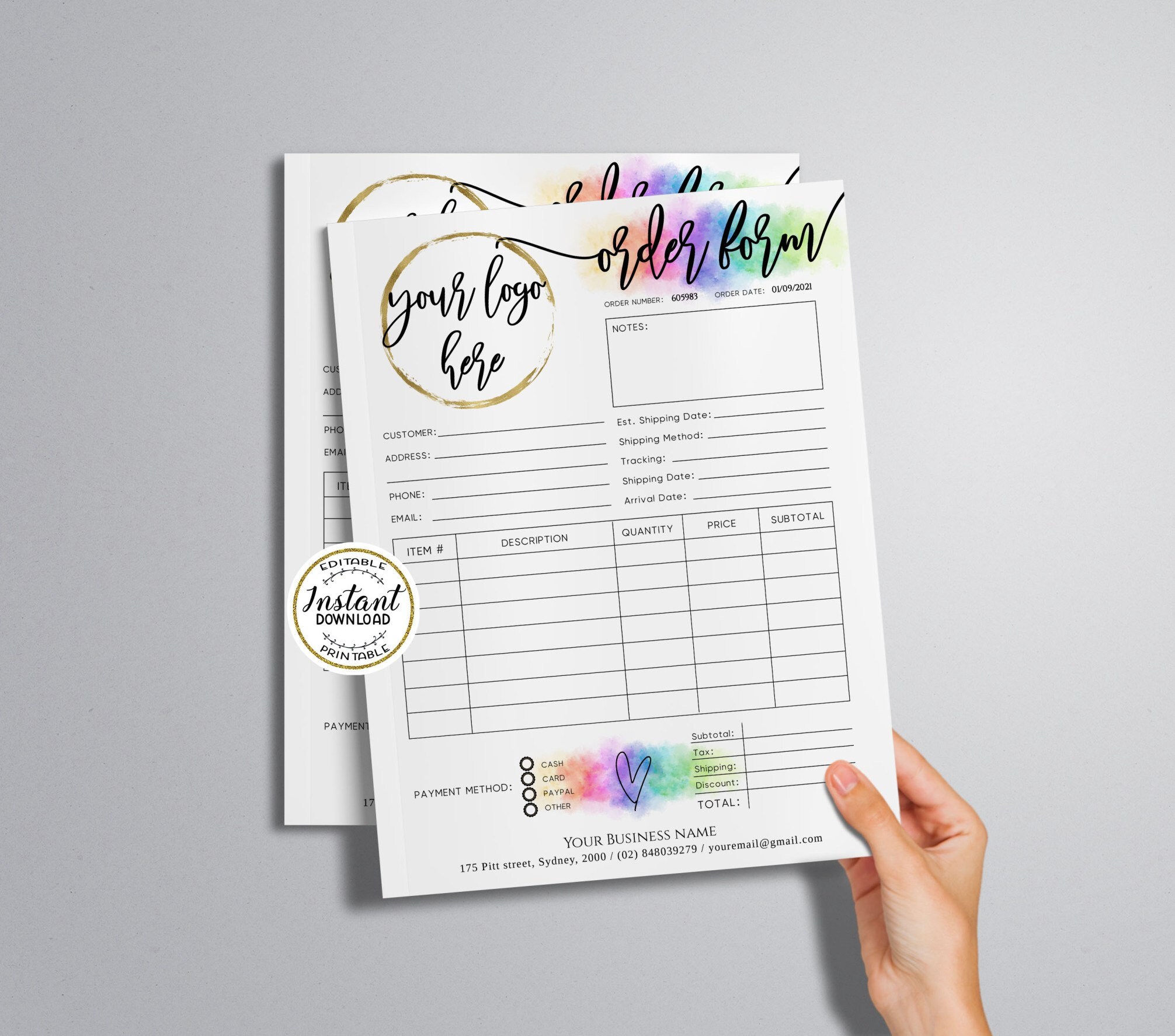 IRIS RAINBOW Order Form Template Modern Editable Printable - Etsy