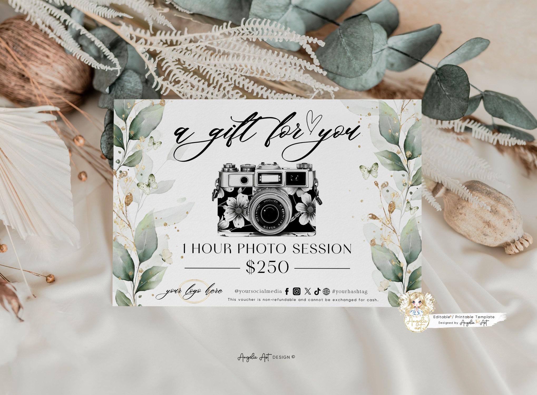 Editable Printable Photography Gift Certificate Template, Greenery Gold ...