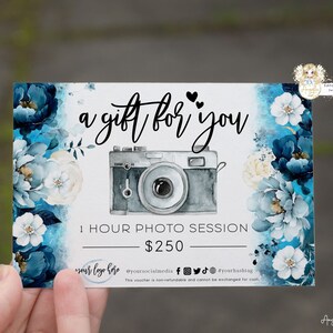 Editable Photography Gift Certificate Template, Blue Floral Photography ...