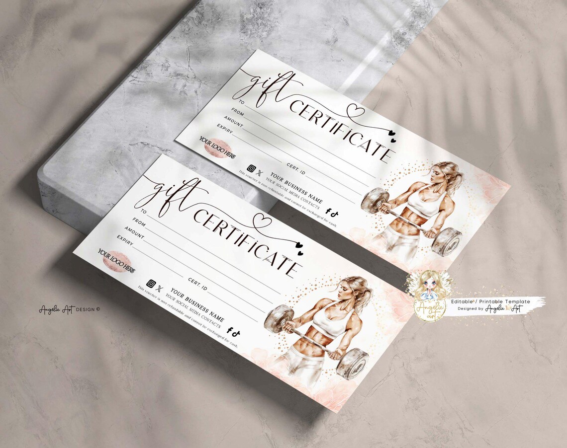 FITNESS Workout Personal Trainer Gift Certificate Template, Rosegold ...