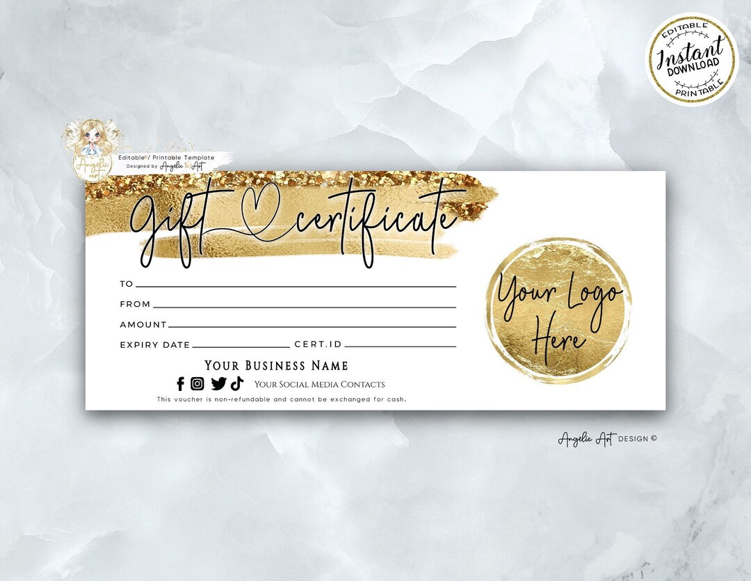 ORO - Modern Gold Glitter Gift Certificate Template, Gold Printable ...