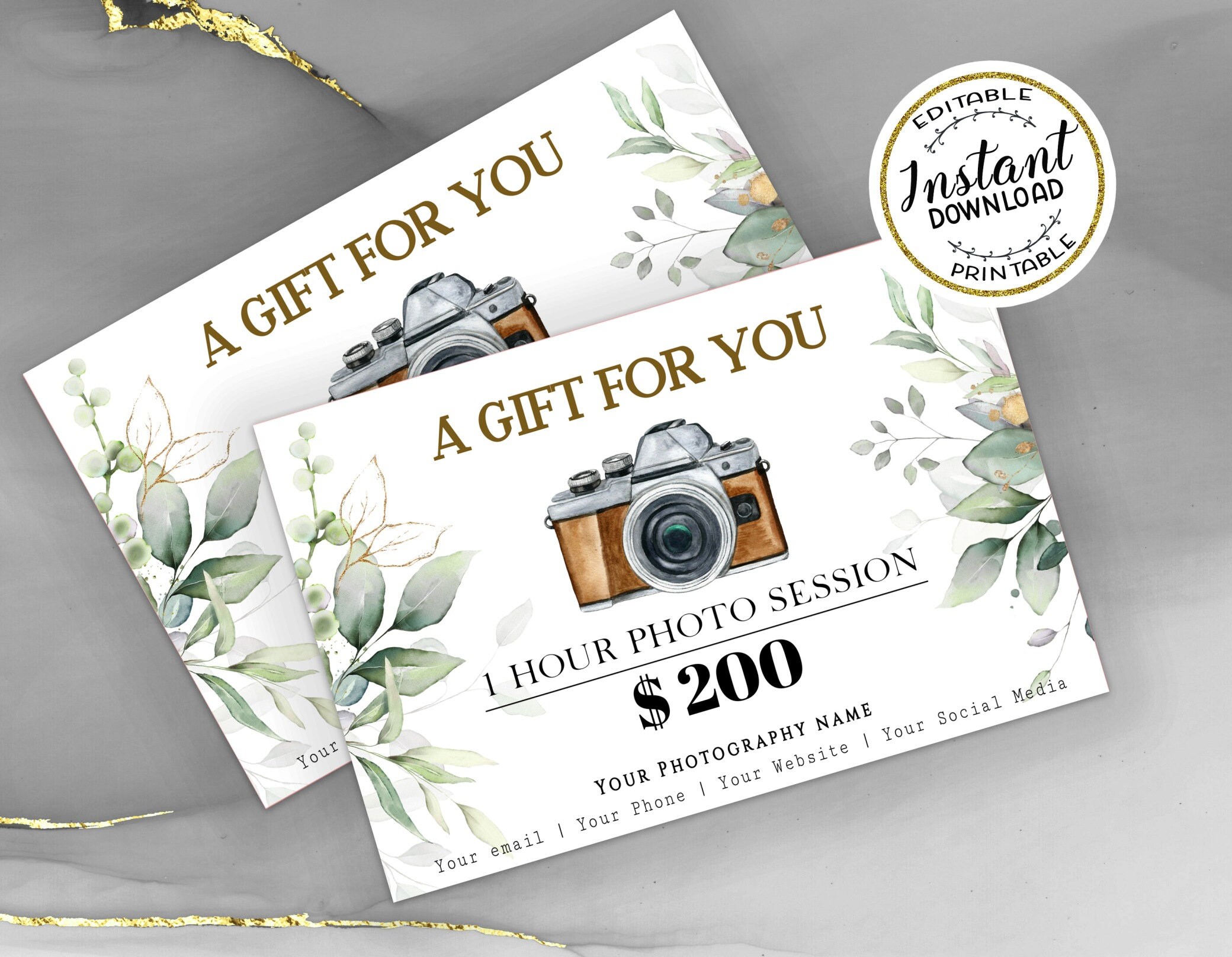 Photography Gift Certificate Template, Editable Photo Session Gift Card ...