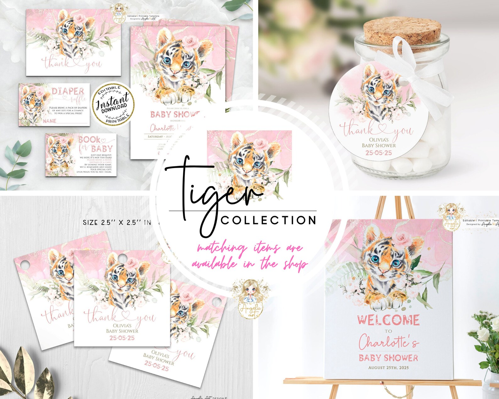 TIGER Favor Tags Girl Baby Shower Favor Tags EDITABLE - Etsy