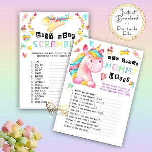 UNICORN Gold Baby Shower Games Bundle | 10 Baby Shower Games Package ...