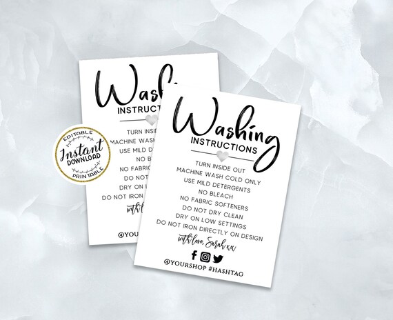 Simple Washing Instructions Template Modern Minimalist Insert | Etsy