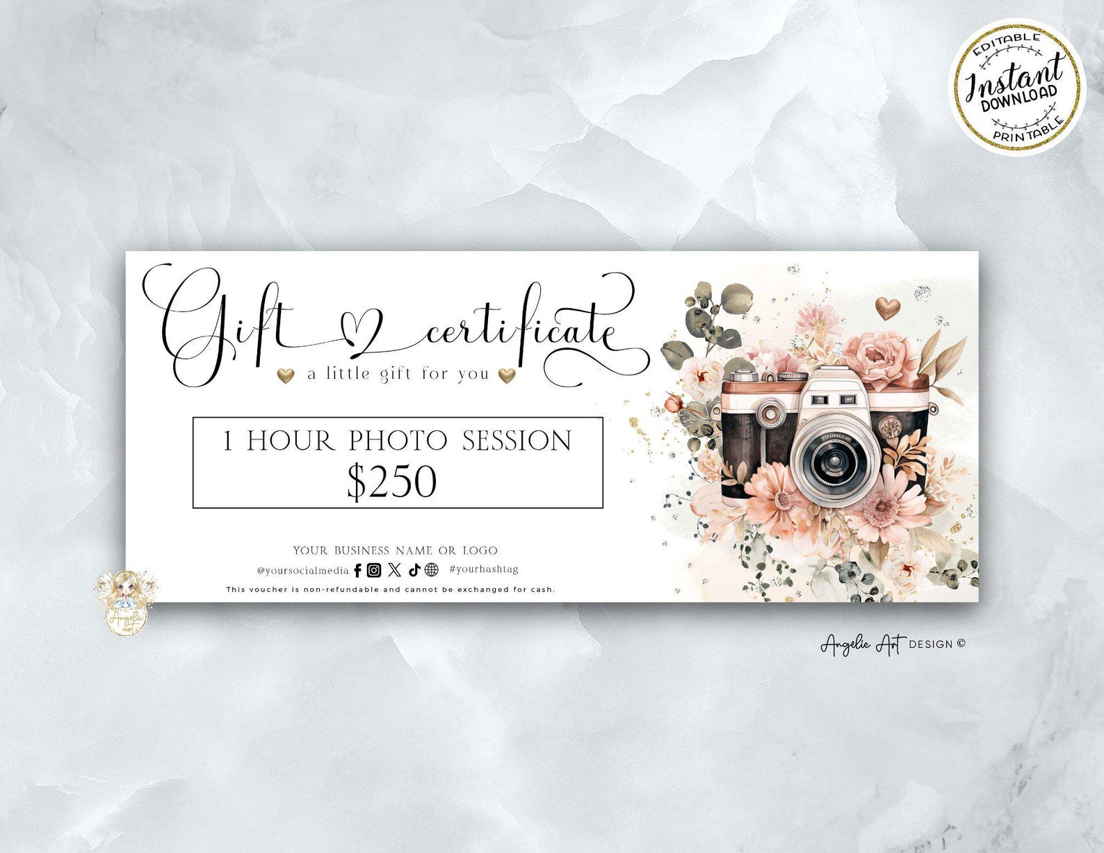 Photography Gift Certificate Template: Editable Printable Floral Photo ...