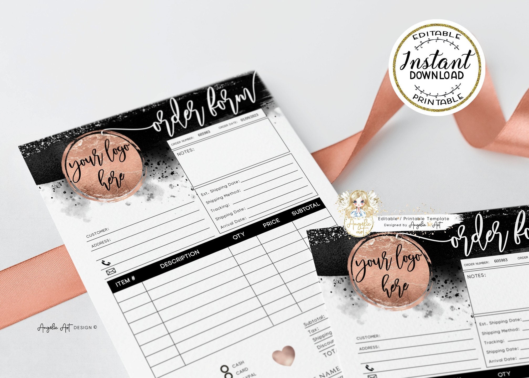 NOIR Black Modern Order Form Template EDITABLE Printable - Etsy