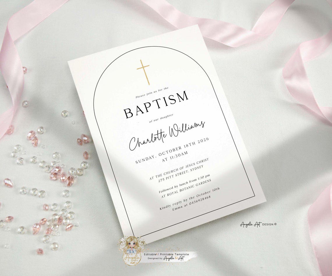 Modern Simple Classic Baptism Invitation Template EDITABLE Printable ...