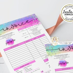 FAIRY - Neon Rainbow Invoice Form Template - EDITABLE Modern Printable ...