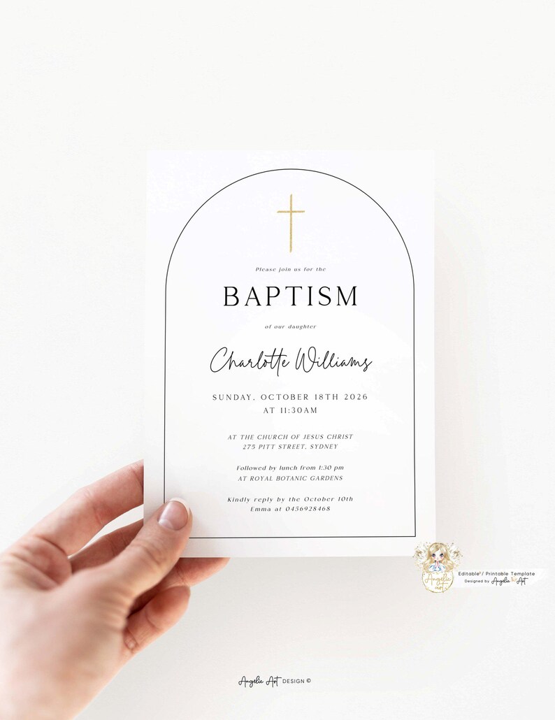 Modern Simple Classic Baptism Invitation Template EDITABLE Printable ...