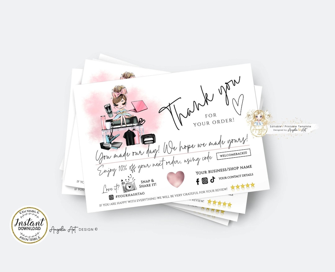 Editable Printable Crafter Business Thank You Card Template Pink Craft ...