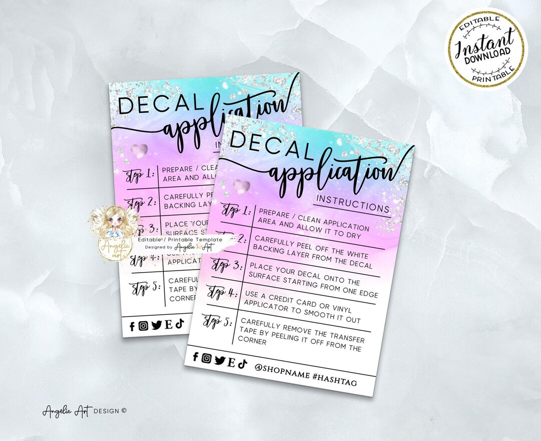 DREAMY - Decal Application Instructions Template Modern Printable DECAL Packaging Insert Card ...