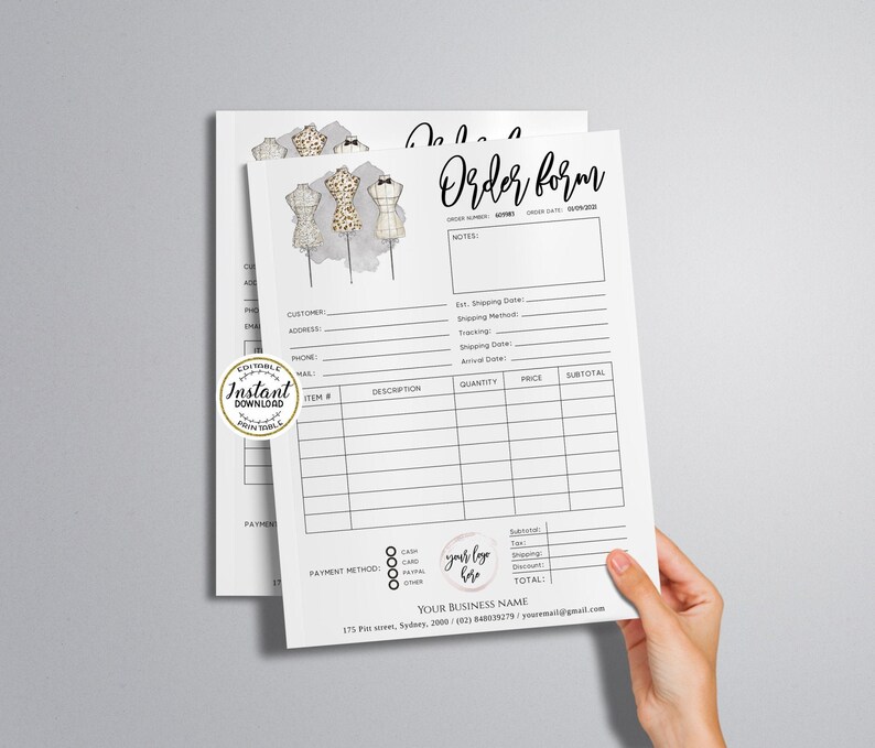Editable Order Form Template Modern Designer Printable Order - Etsy