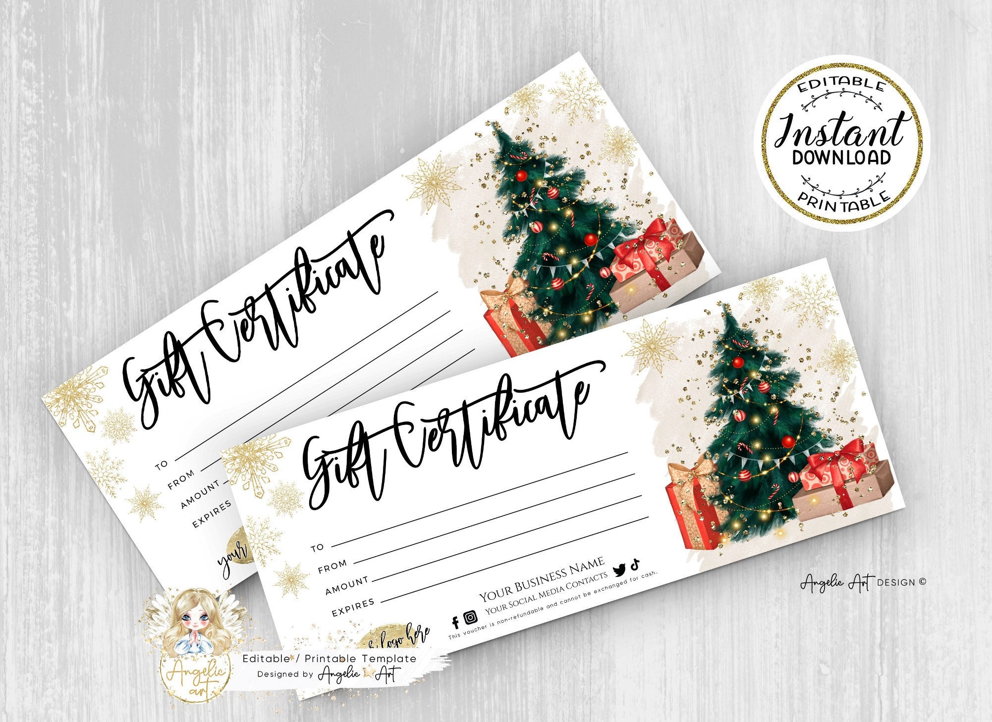 EDITABLE Christmas Tree Gift Certificate Template Holiday - Etsy