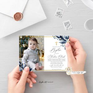 ST PETER - Blue Gold Baptism Photo Invitation, PHOTO Baptism Invite ...