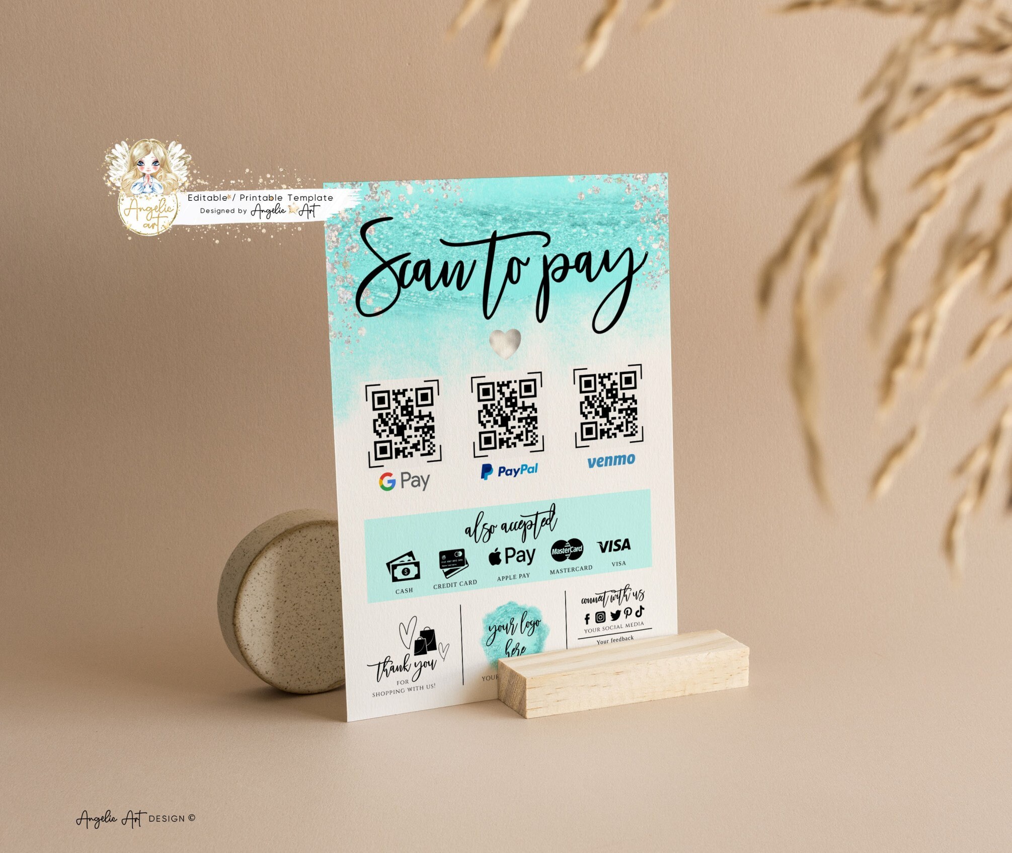 AQUA Editable Scan to Pay Template Aqua Silver Qr Payment | Etsy