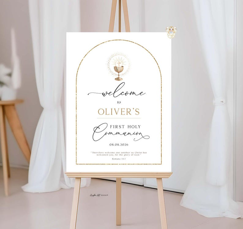 Modern CLASSIC First Holy COMMUNION Welcome Sign Template Golden Arch ...