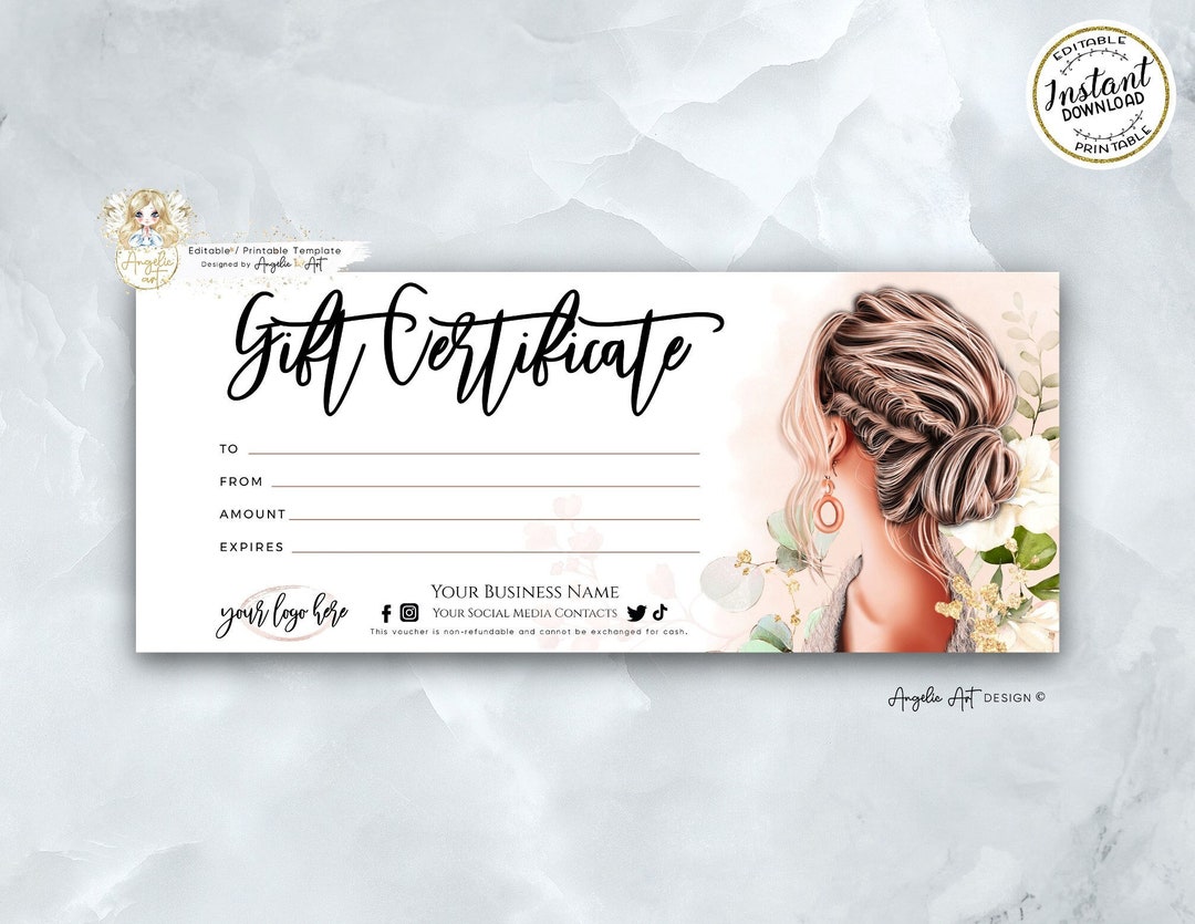 Editable Hair Stylist Gift Certificate Template Salon Gift Voucher Hair ...
