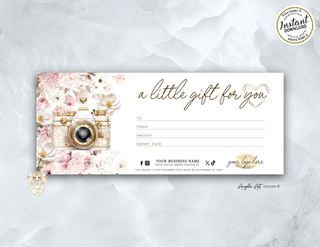 Modern Floral Camera Photography Gift Certificate Template: Photo ...