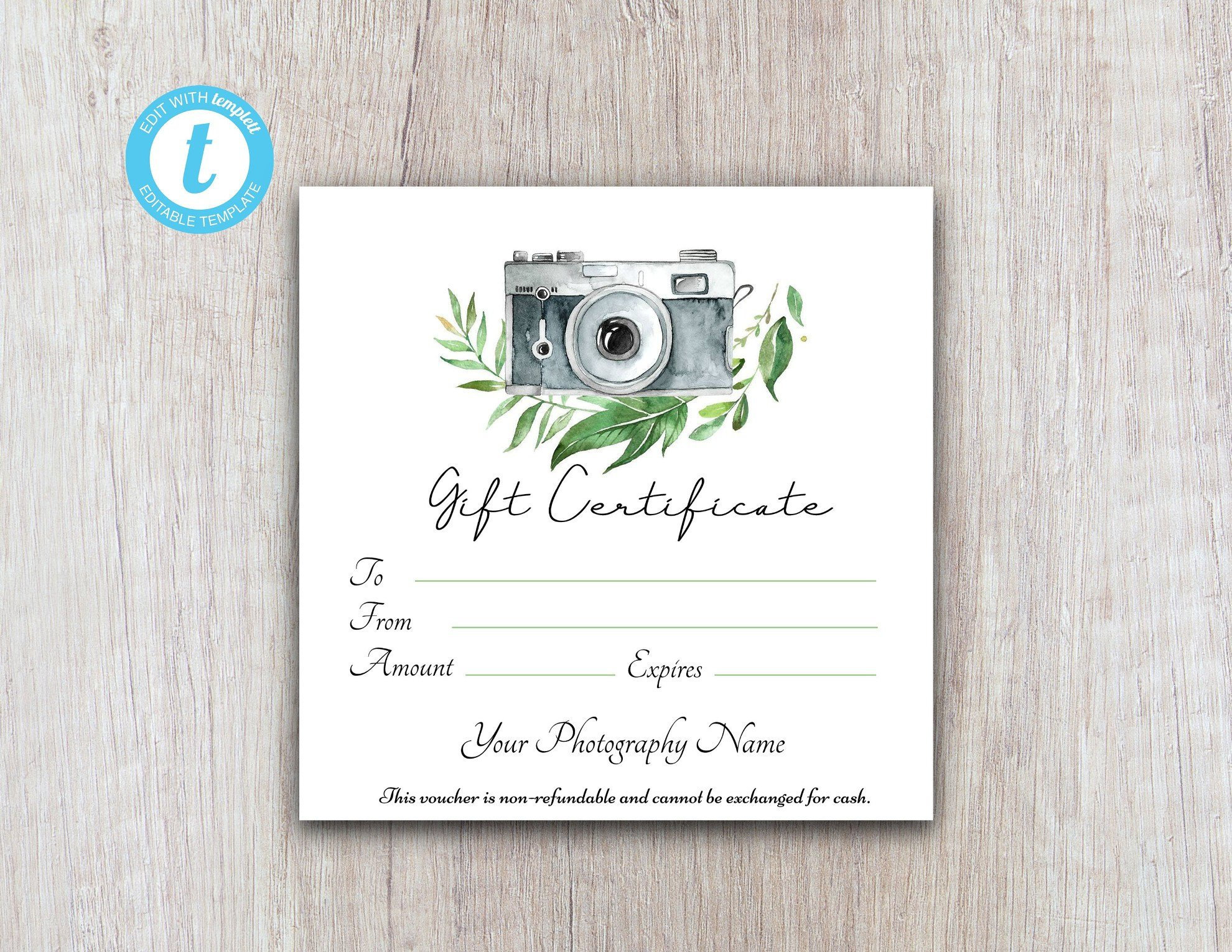 Photography Gift Certificate Template Client Gift Card Gift Etsy