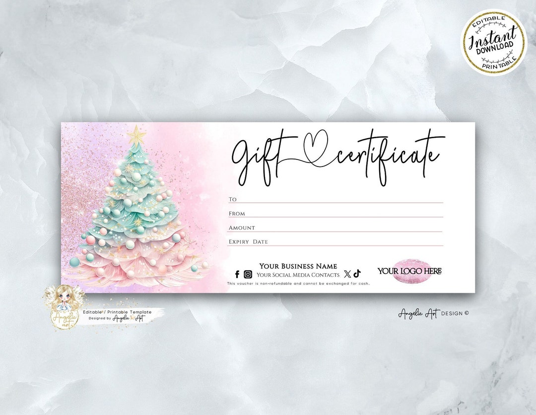 Pastel Christmas Tree Gift Certificate Template Holiday Printable Gift ...