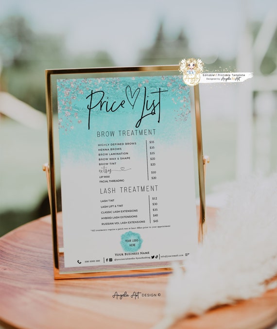 AQUA Price List Template Editable Printable Aqua Silver - Etsy