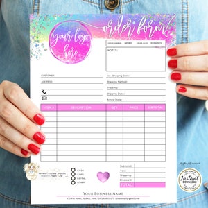 FAIRY - Holographic Glitter Pink Order Form Template - EDITABLE ...