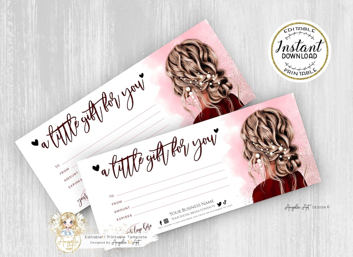 Burgundy Hair Gift Certificate Template, Hair Salon Gift Voucher, Hair ...