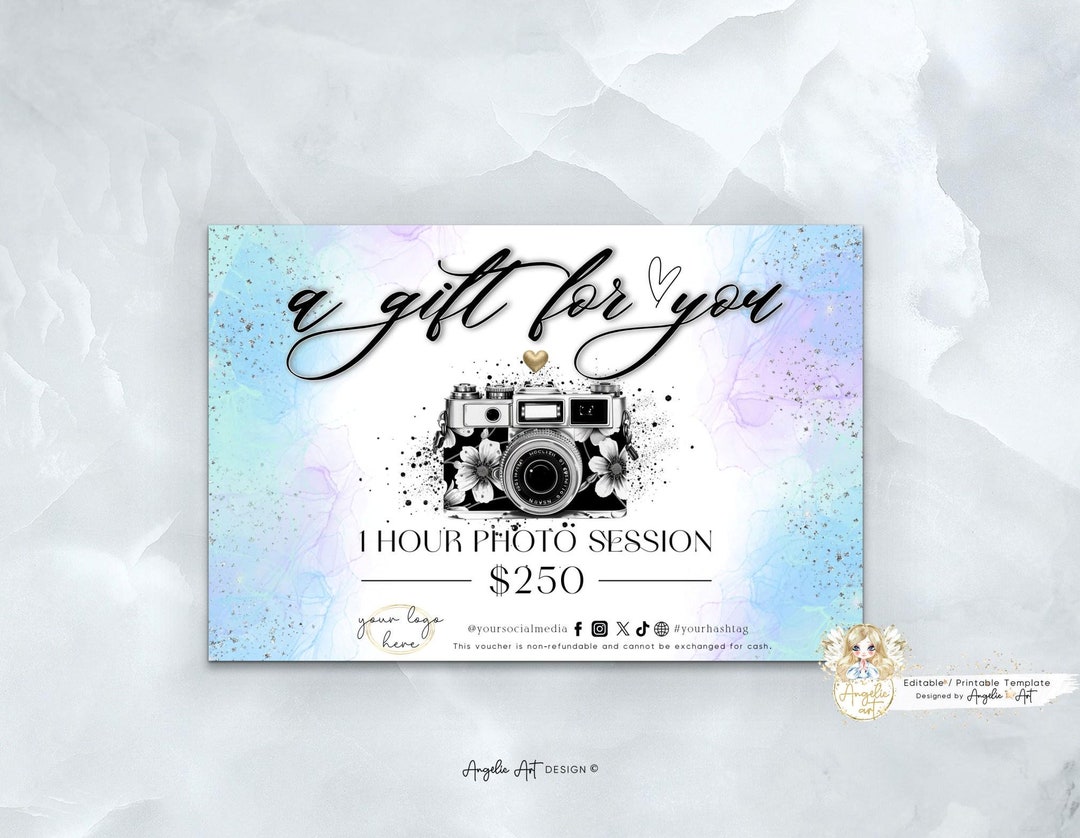 Watercolor Editable Printable Photography Gift Certificate Template ...
