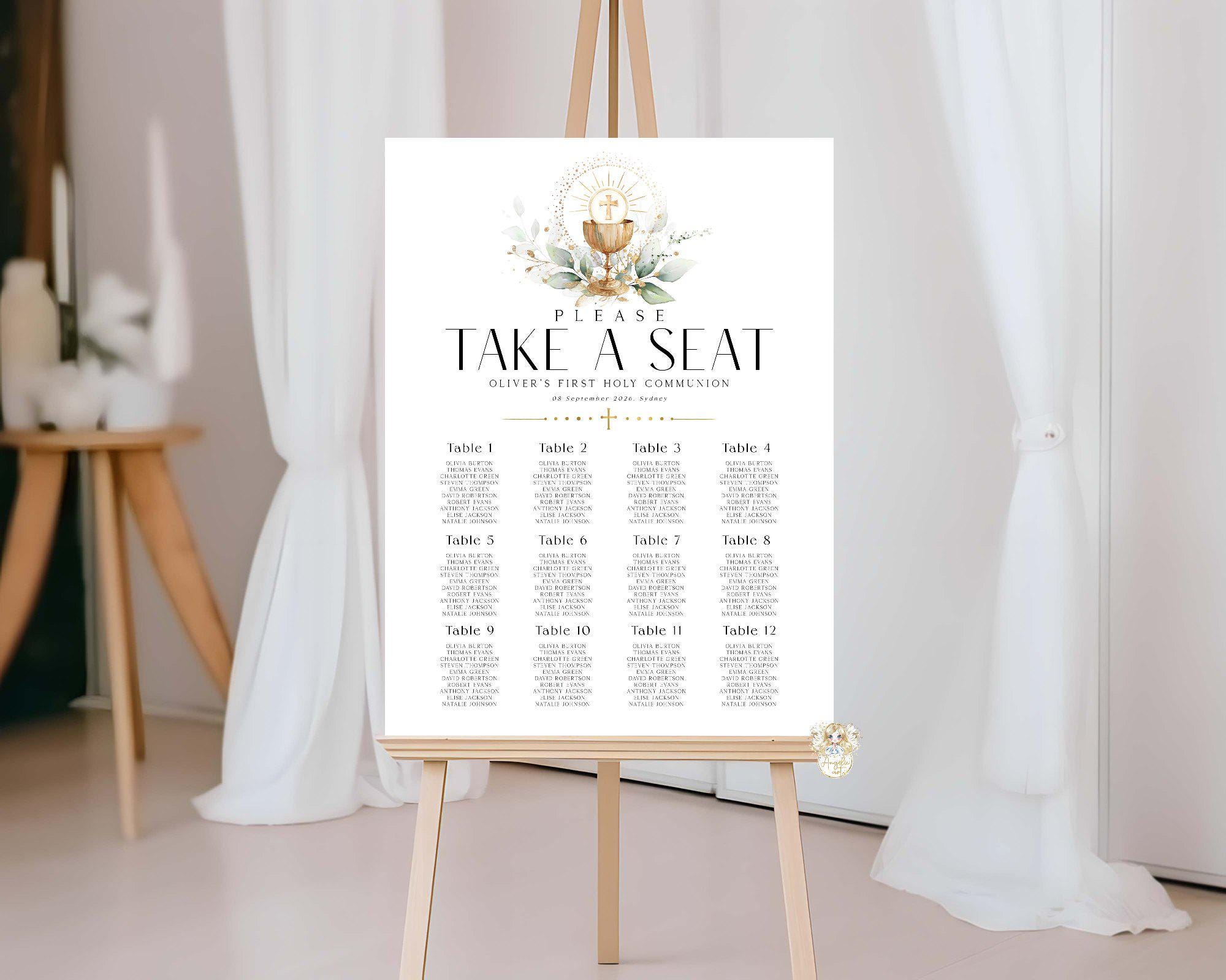 LEO - Greenery Gold Chalice First Holy Communion Seating Chart Template ...