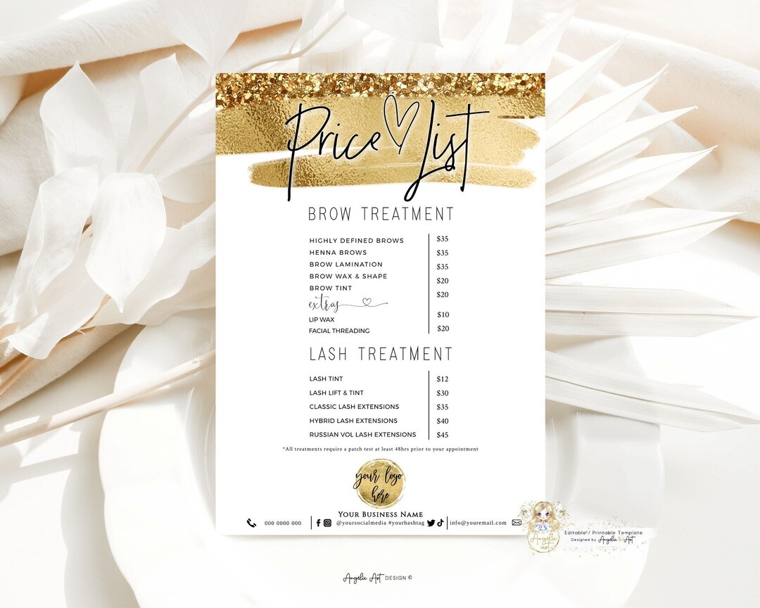 ORO - Editable Modern Gold Price List Template, Printable DIY Business ...