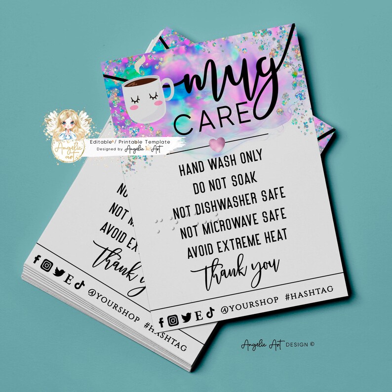 COLIBRI Editable Printable Mug Care Card Template | Etsy