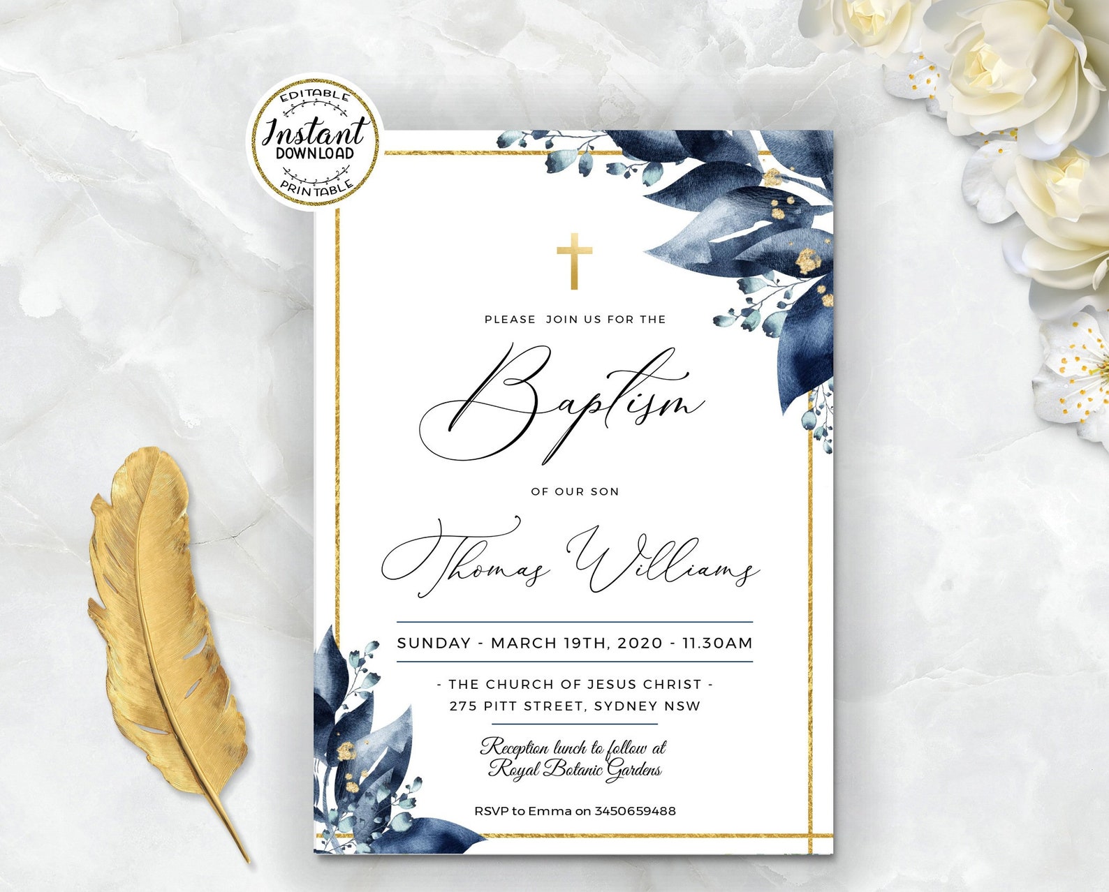 ST PETER Blue Gold Baptism Invitation Template Boy Baptism - Etsy