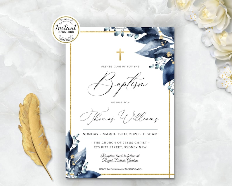 ST PETER Blue Gold Baptism Invitation Template Boy Baptism - Etsy Australia