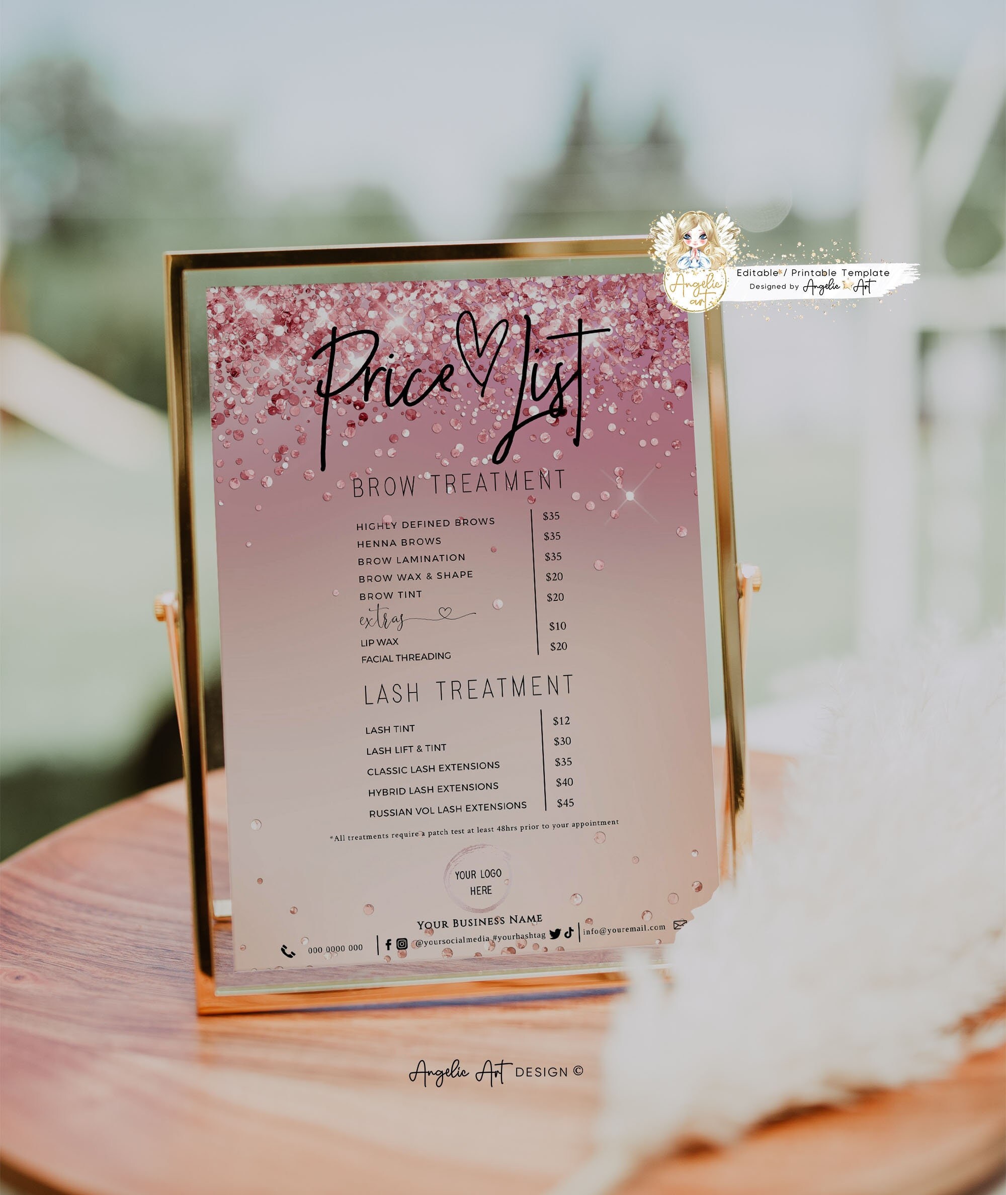 GLAM ROSEGOLD Glitter Glam Price List Template Editable - Etsy