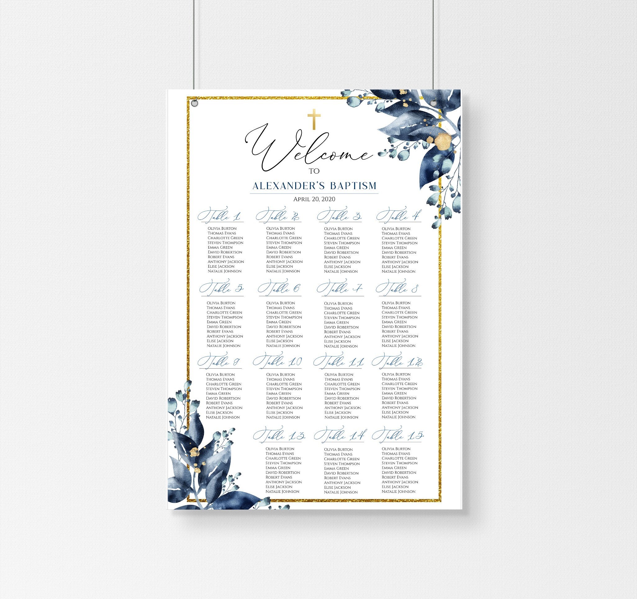 ST PETER Blue Gold Baptism Seating Chart Template 2 Sizes - Etsy