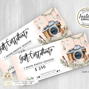 EDITABLE Photo Session Gift Card Template, Printable Christmas ...
