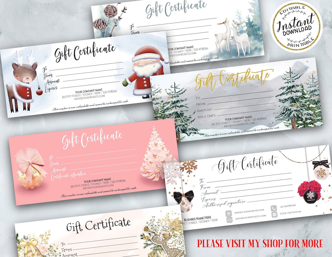 Editable Gift Certificate Holiday Printable Gift Voucher - Etsy