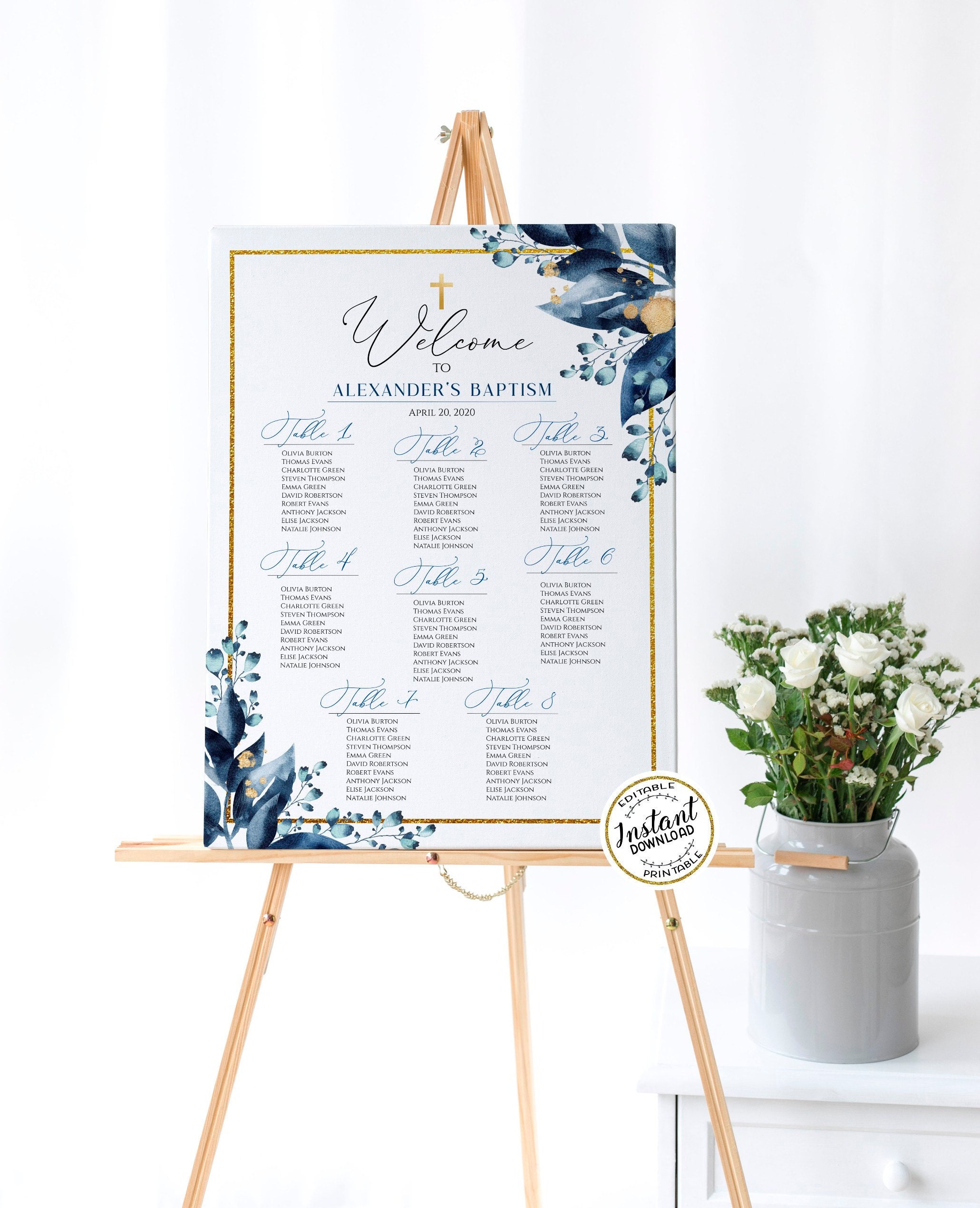 ST PETER - Blue Gold Baptism Seating Chart Template, 2 Sizes, Please ...