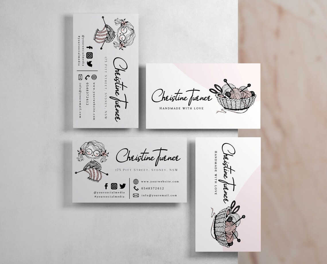 KNITTING Business Card Template, Editable Handmade Yarn Business Card ...