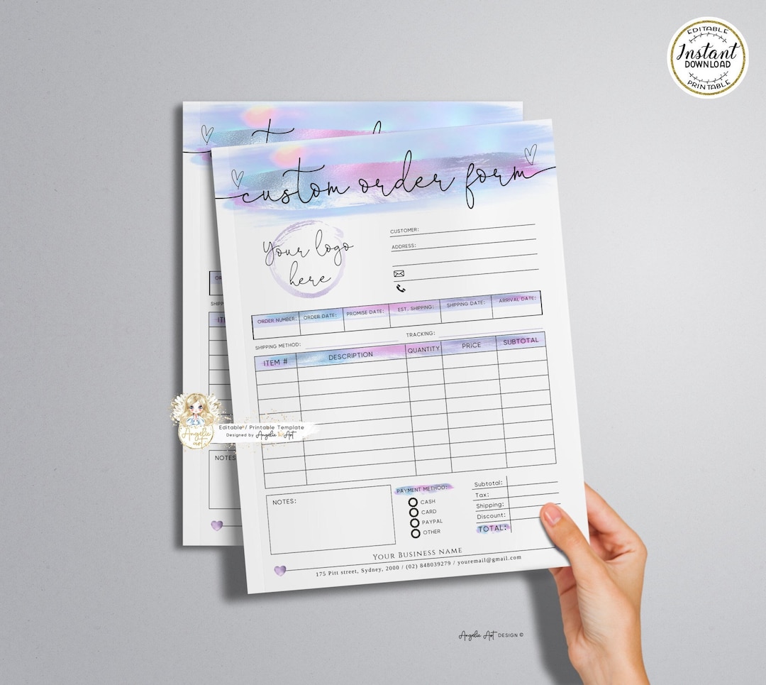 AURORA - Pastel Custom Order Form Template EDITABLE Modern Printable ...