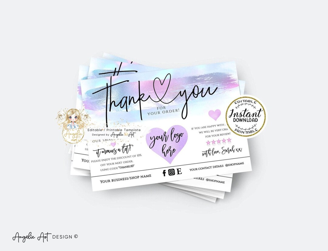 AURORA - Pastel Thank You for Your Order Insert Card Pink Blue Unicorn ...